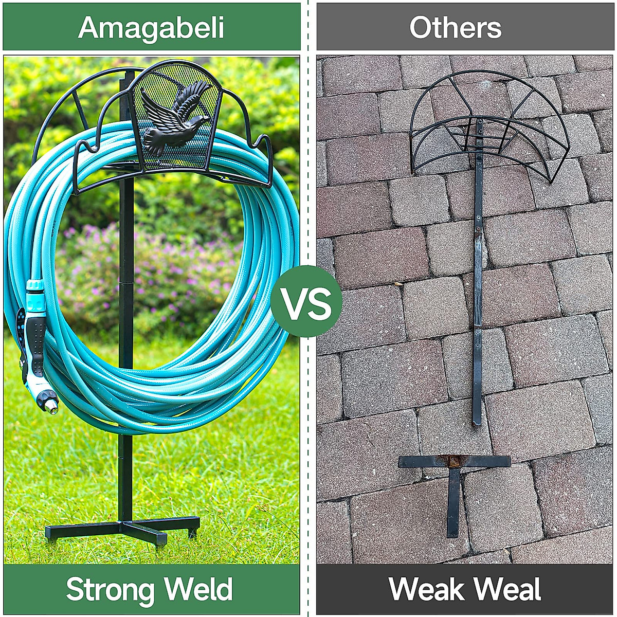 AMAGABELI GARDEN & HOME Hose Holder for Outside Thick Metal Garden Hose Stand Freestanding Heavy Duty,Detachable Water Hose Reels Hanger Decorative Sturdy Hose Rack Stake Storage for Lawn Outdoor Yard