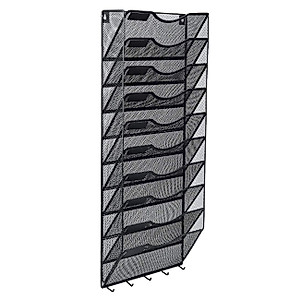 EasyPAG Hanging File Organizer Wall Mount 10 Pocket Vertical Wall Folder Holder Mail Organizer with 5 Key Hook for Office and Classroom,Black
