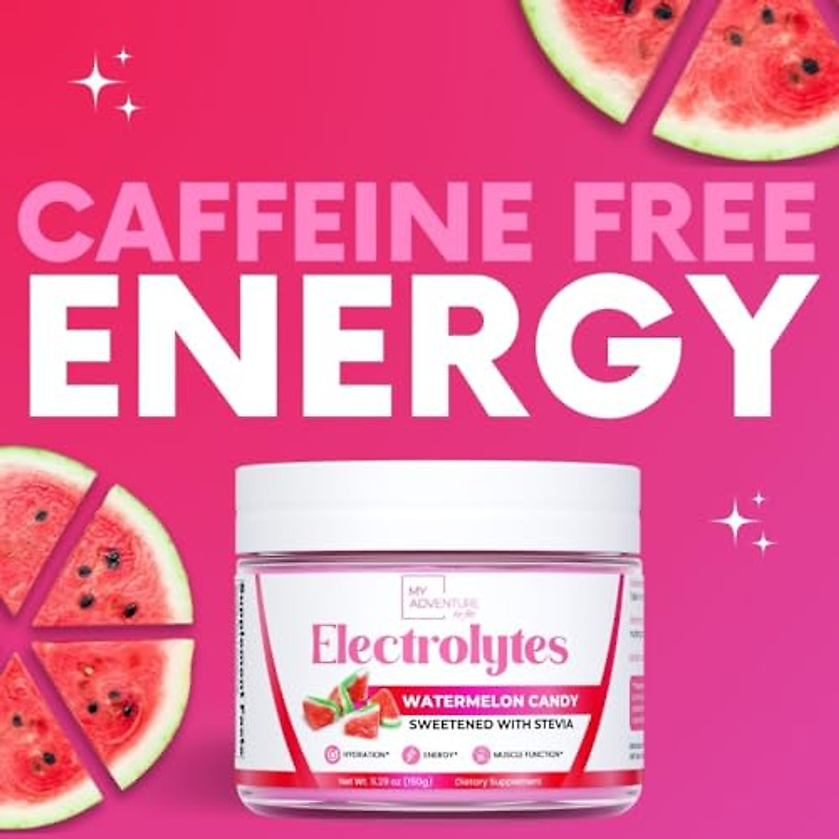 Zero Sugar - Watermelon Candy Electrolytes Powder - Refreshing Hydration - Caffeine Free Energy with All Natural Ingredients - Vegan, Keto and Paleo - Sugar Free Electrolytes Drink Mix - 30 Servings