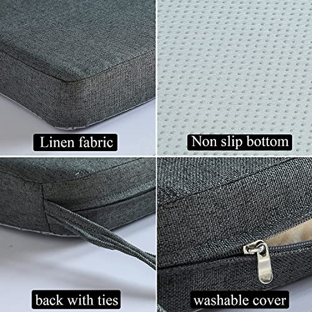 Chair Cushion for Dining Chairs with Ties 4 Pack Non Slip Memory Foam Kitchen Room Chair Pads for Outdoor Patio Furniture 17x16 Inch, Gray