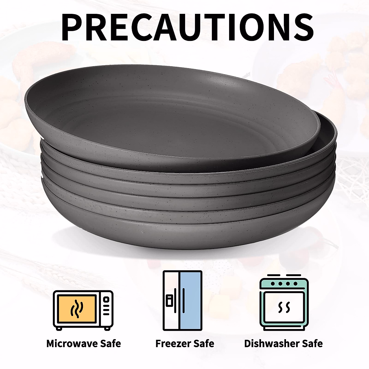 Zopeal 15 Pcs 10 Inch Wheat Straw Plates Lightweight Unbreakable Deep Dinner Plates Reusable Plastic Plates Microwave Safe Dinnerware for Kids Children Toddler Adult (Gray)