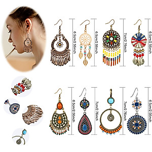 8 Pairs Bohemian Earrings for Women Dangle Earrings Retro Metal Hollow Earrings Boho Hoop Earrings Set (Vibrant Style)