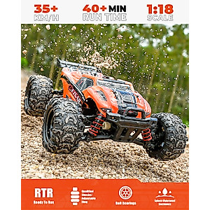 BEZGAR HM181 Hobby Grade 1:18 Scale Remote Control Monster Vehicle Trucks - 4WD Top Speed 35 Km/h All Terrains Off Road RC Truck, Waterproof RC Car with 2 Rechargeable Batteries for Kids and Adults