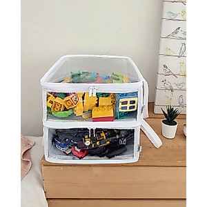 holay 2 Pack 12''x12''x6'' Storage Bins [White] 13L Capacity PVC Boxes Transparent Lid Handles - Durable Foldable - Multi Purpose Toy, Clothes, Blocks Organizer for Kids, Toddlers, Playroom[Medium]