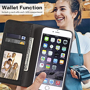 Shantime Tecno Pova 2 Case, Leather Wallet Case with Cash & Card Slots Soft TPU Back Cover Magnet Flip Case for Tecno Pova 2 (6.9In), Black