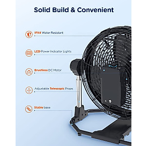 Geek Aire Battery Operated Fan with Adjustable Height and tilt, 16'' Portable Rechargeable High Velocity Misting Floor Fan with Detachable Battery, Up to 10 Hours for Outdoor Patio and Camping Gear
