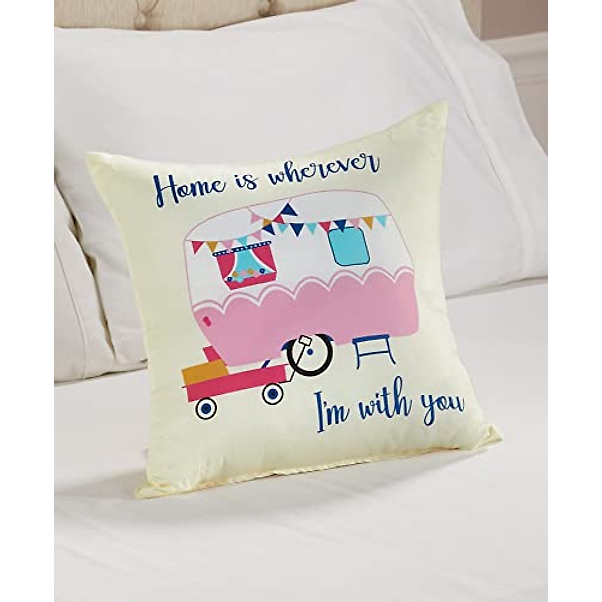 The Lakeside Collection Retro Happy Glamping Lifestyle Bedding, Square, Accent Pillow Ivory