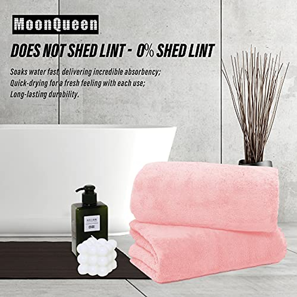 MOONQUEEN 2 Pack Premium Bath Towel Set - Quick Drying - Microfiber Coral Velvet Highly Absorbent Towels - Multipurpose Use as Bath Fitness, Bathroom, Shower, Sports, Yoga Towel (Pink)