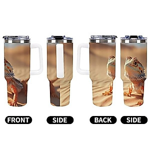 Bearded Dragon in Desert Insulated Tumblers with Handle Stainless Steel Coffee Mug Funny Travel Cup with Lid Straw 40oz