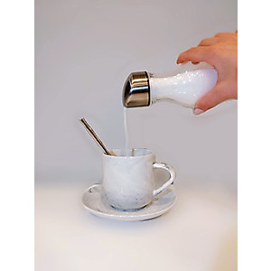 J&M DESIGN Sugar Dispenser With Pour Spout For Coffee Bar Accessories, Tea & Baking Essentials w/Stainless Steel Lid - 9.5oz Clear Acrylic Jar Spoon Pourer Shaker Container