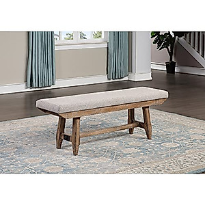 Steve Silver Rustic Ranch Driftwood Finish, Upholstered Seat, Stretchers, Distressed Heirloom Feel, 60 Inches Length Bench, Full