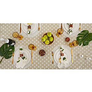 DII Vinyl Tabletop Collection Flannel Backed Polka Dot Tablecloth, Rectangle, 60x102, Natural