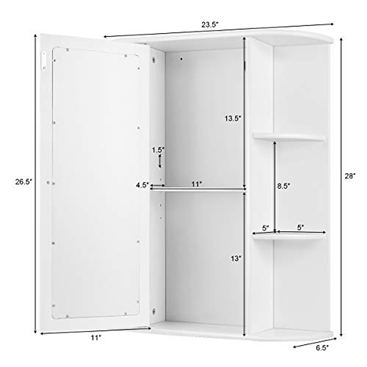 Tangkula Bathroom Medicine Cabinet, Wall Mounted Bathroom Cabinet with Mirror Door and Shelves, Wooden Hanging Wall Mirror Cabinet for Bathroom Laundry Living Room (White)