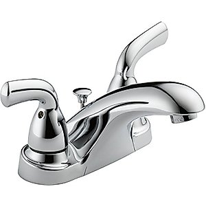 Delta Faucet Foundations Centerset Bathroom Faucet, Chrome Bathroom Sink Faucet, 2 Handle Bathroom Faucet, Plastic Drain Assembly, Chrome B2510LF-PPU