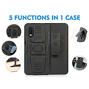 Case and Clip for Galaxy XCover Pro, Nakedcellphone [Black] Rugged Ring Grip Cover with Stand [Built-in Mounting Plate] and [Belt Hip Holster] for Samsung Galaxy XCover Pro Phone (SM-G715)