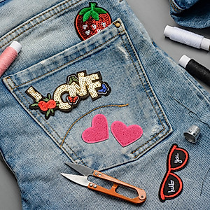 MECCANIXITY Heart Shaped Iron on Patches Orange Embroidered Sew on Love Applique Patches for Clothing Jackets Backpack Shoes Repairing Decorations Pack of 15