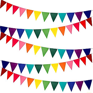 RUBFAC 60pcs Rainbow Pennant Banner Flags Colorful Felt Fabric Pennant Banners Reusable Pennants String for Carnival Theme Rainbow Birthday Party Decorations