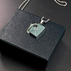 SHINYY Envelope Love Letter Necklace for Women and Men Stainless Steel Engraved Locket with I Love You Secret Message Jewelry Pendant Gift for Couples and Family (Silver)