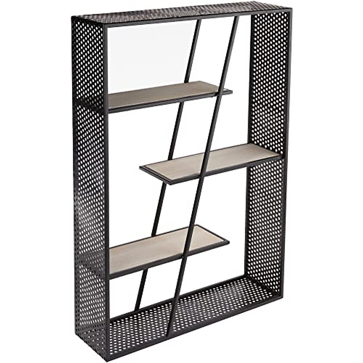 Admired By Nature Modern White Oak Wood Rectangular Mounted Metal Hanging Storage Floating Shelves, Black, ABN5E160-NTRL Wall Shelf