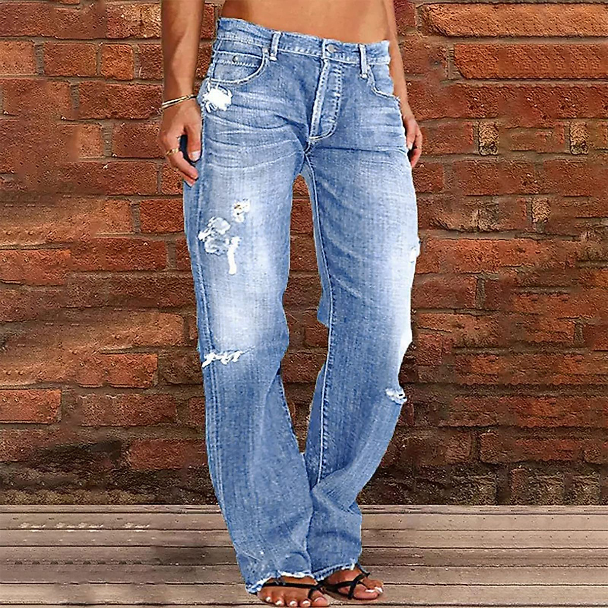 SMIDOW Return Sale Items Womens Corduroy Pants Women Stacked Pants Ripped Jeans Boyfriend Jeans Distressed Jeans Baggy Cargo Pants Jeans Straight Leg Pants Light Blue L