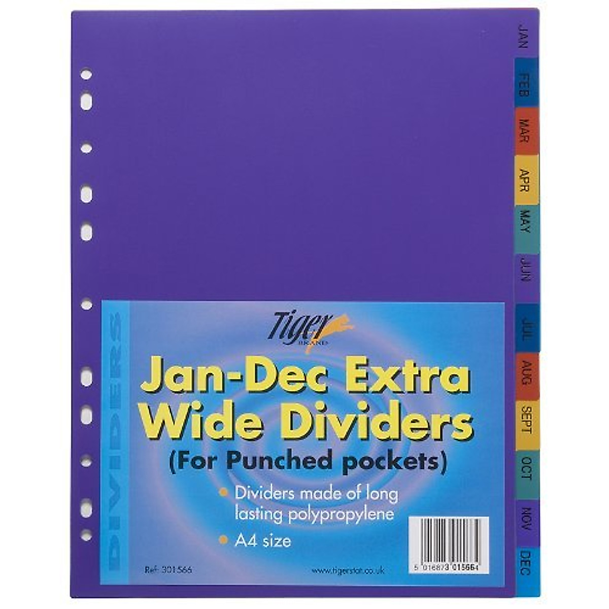 Tiger MONTHLY JAN-DEC STRONG FILING SUBJECT DIVIDERS Tabbed Ringbinder Folder Indexing Sheets