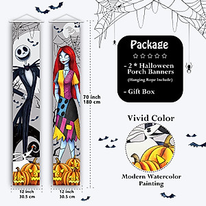 Jack Sally Banners Porch Signs Halloween Decor Christmas Nightmare Banner Halloween Decorations Outdoor Before Party Banner
