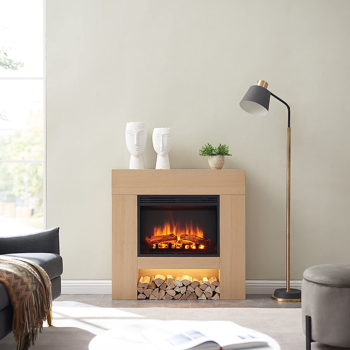 LegendFlame® Georgia Electric Fireplace with 37" Mantel Surround and Jaden 23" Insert, Natural Oak Finish