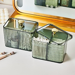 WIWIUXY Qtips Holder Bathroom Container,3-Section Cotton Ball/Swabs Dispenser,3 Grids Apothecary Jar Organizer, Cosmetics Storage for Vanity