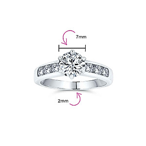 Personalize 2CT AAA CZ Cubic Zirconia 6 Prong Round Brilliant Solitaire Engagement Ring For Women .925 Sterling Silver Channel Set CZ Side Stones Band Custom Engraved