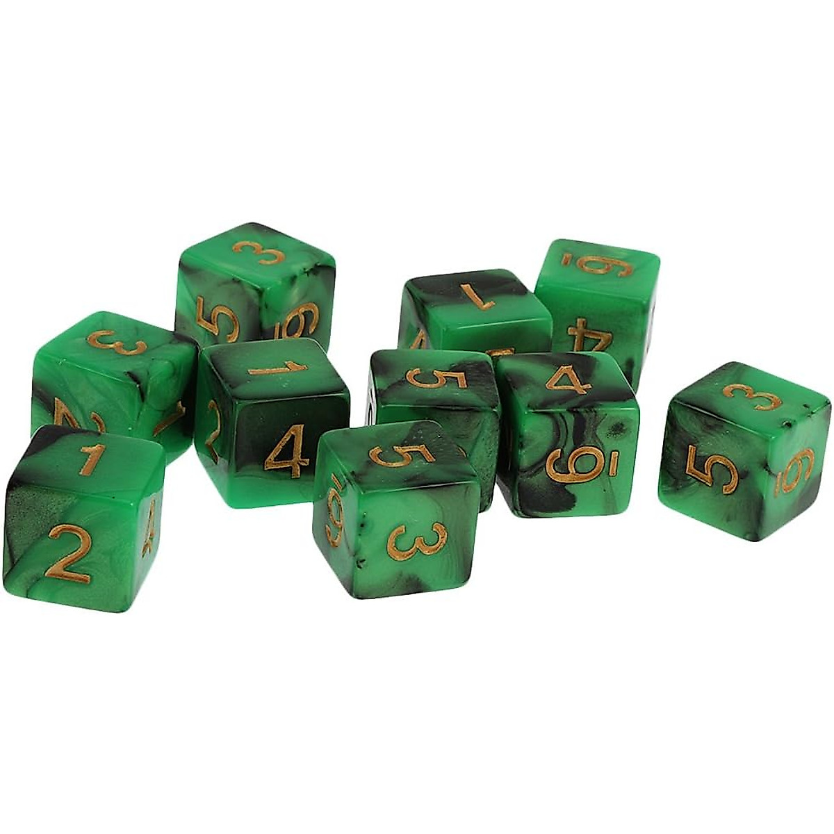 10pcs Six Sided Dual Colored D6 Dices For D&D Casino Poker Dice Guessing Games - Green & Black, 16mm