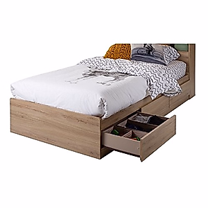 South Shore Fynn Mates Bed with 3 Drawers, Twin, Rustic Oak