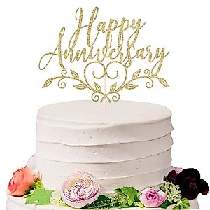 Sodasos Glitter Happy Anniversary Cake Topper,Wedding Anniversary Cake Toppers, Happy Anniversary Party Decorating supplies (gold)