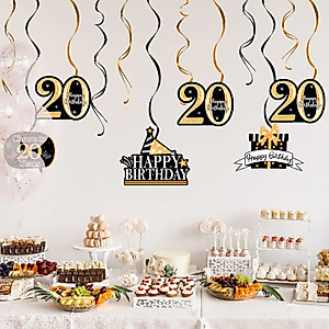AERZETIX Happy 20th Birthday Decorations Set,12Pcs 20th Birthday Gold Glitter Swirls Streamers,Happy 20th Birthday Bunting Banner,Cheers to Twenty Years Old Bday Party Decorations.[Pre-Strung]