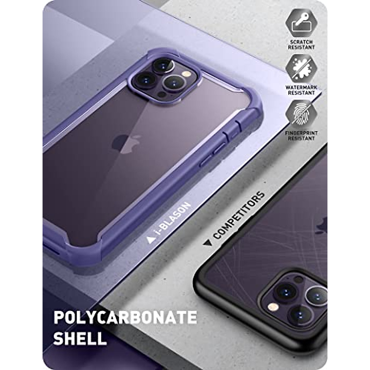 i-Blason Ares for iPhone 14 Pro Max Case 6.7 inch (2022), Full-Body Clear Rugged Bumper Case with Built-in Screen Protector (Purple)