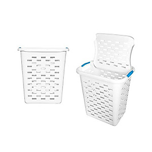 Clorox Plastic Laundry Baskets with Odor Protection, 2 Pack | Heavy Duty Hamper with Odor Control | Tall Rectangular Clothing Storage with Handles, Large (with lids) , white