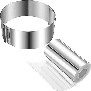 6-12 Inch Stainless Steel Adjustable Cake Mold Ring Mousse Baking Mould with Cake Collars, 4 x 394 Inch Clear Cake Strips, Transparent Cake Rolls, Mousse Cake Acetate Sheets for Cake Decorating