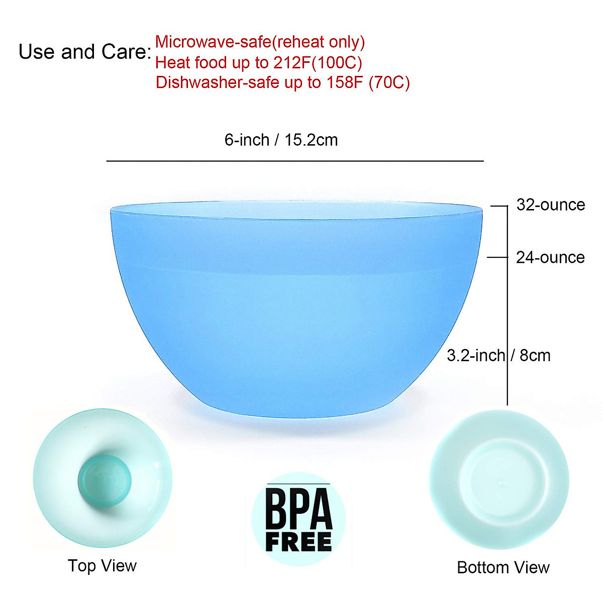 KOXIN-KARLU 6-inch / 32-ounce Plastic Bowls for Cereal or Salad | set of 12 in Coastal Colors