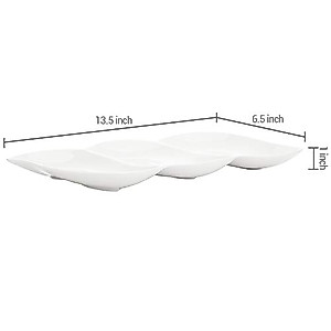 MyGift Set of 2 White Ceramic Relish Tray Appetizer Serving Platter with Wave Design, Divided Snack Tray, Charcuterie, Food, Dessert Platters, 13.5 x 6.5 Inch