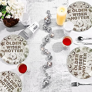 50 Pcs Older Wiser Hotter Party Supplies,Older Wiser Hotter Paper Plates 7" Silver Party Dessert Plates for 30th 40th 50th 60th 70th 80th Birthday Party Fun Party Disco Birthday Party Decorations