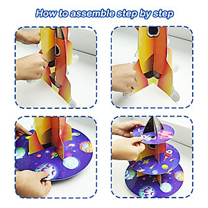 Ayearparty 3 Tier Space Cupcake Stand Astronaut Rocket Outer Space Party Table Decorations Cardboard Cup Cake Holder Solar System Themed Party Supplies for Kids Boys Birthday Baby Shower