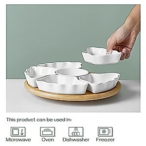 DOWAN 12 Inches Serving Tray and Platters, Divided Serving Bowls for Party, Removable Serving Dishes for Chips and Dip, Fruit, Veggies, Candy and Snacks, 7 Pieces, White