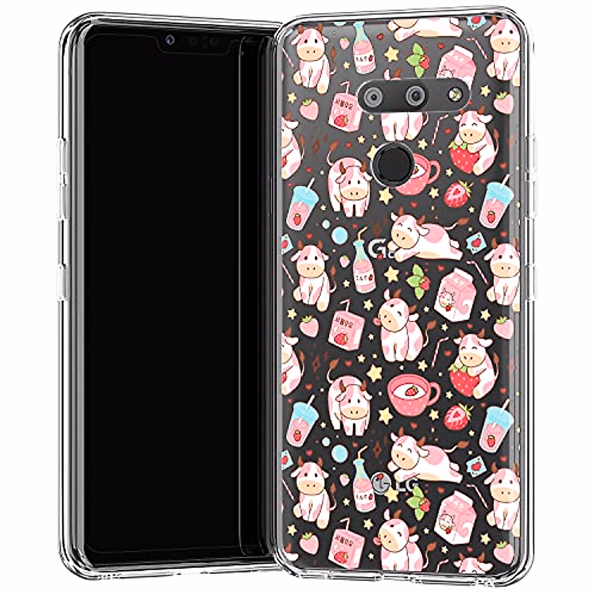 Slim TPU Phone Case Compatible with LG Velvet V60 V50 ThinQ 5G V40 V35 V30 Plus G7 G6 Lightweight Korean Protective Strawberry Milk Soft Kawaii Flexible Cow Pink Cover Cute Durable