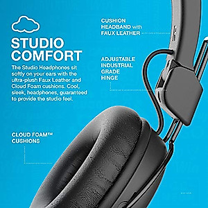 JLab Studio On-Ear Headphones | Wired Headphones | Tangle Free Cord | Ultra-Plush Faux Leather with Cloud Foam Cushions | 40mm Neodymium Drivers with C3 Sound | Black