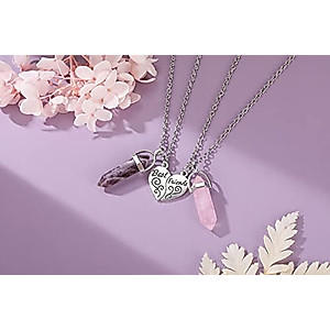PESOENTH BFF Necklace for 2 - Matching Heart Best Friends Crystal Pendant Necklaces Friendship Jewelry Set for Girls Women
