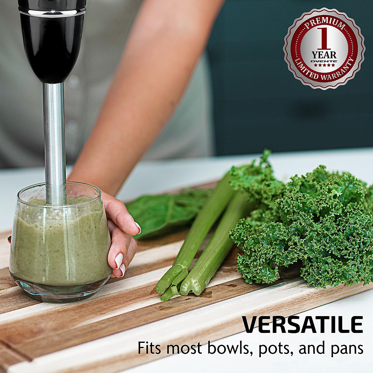 Ovente Electric Immersion Hand Blender 300 Watt 2 Mixing Speed with Stainless Steel Blades, Powerful Portable Easy Control Grip Stick Mixer Perfect for Smoothies, Puree Baby Food & Soup, Black HS560B