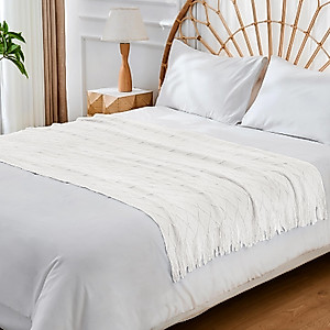 inhand Knitted Throw Blankets for Couch and Bed, Soft Cozy Knit Blanket with Tassel, Off White Lightweight Decorative Blankets and Throws, Farmhouse Warm Woven Blanket for Men and Women, 50"x60"