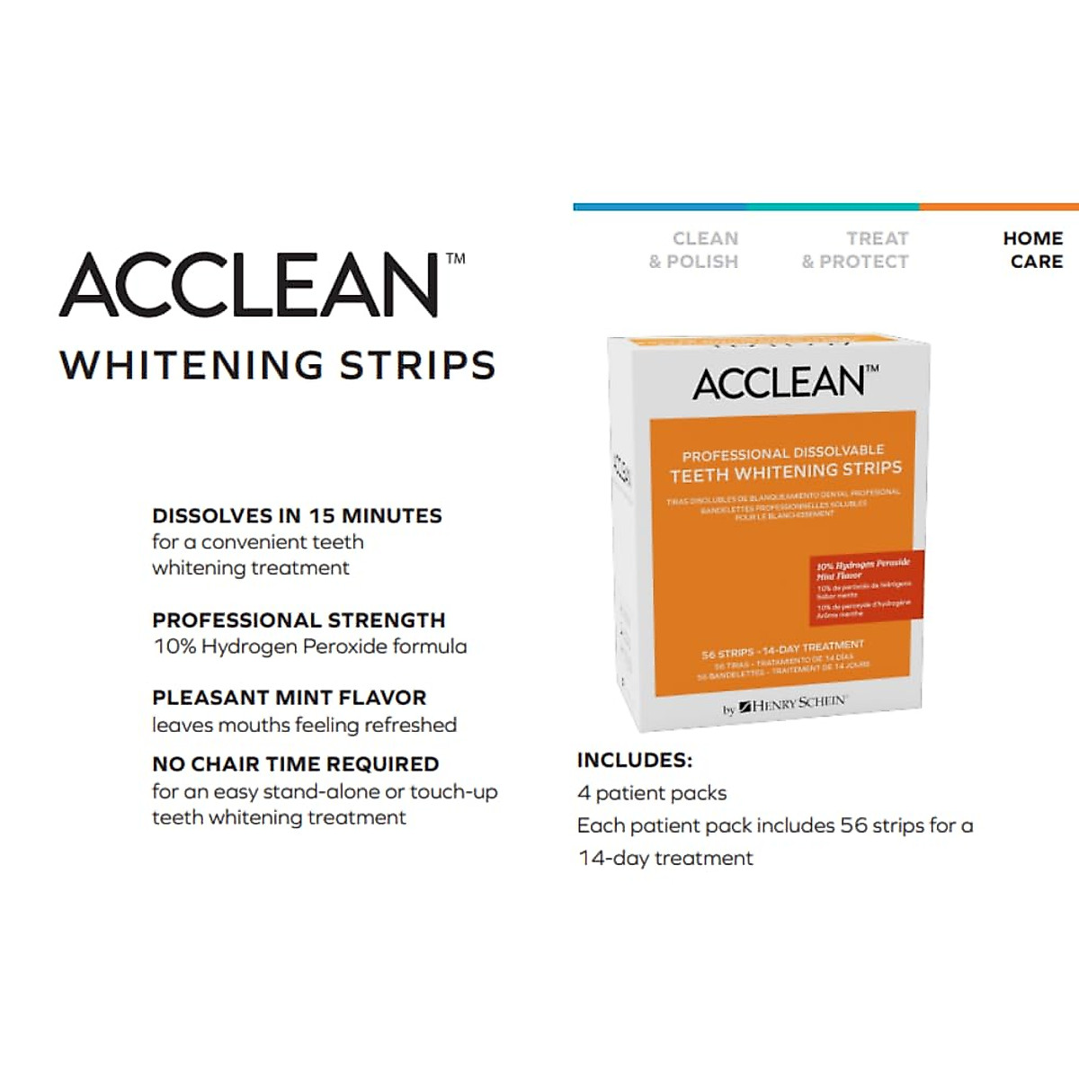 Acclean 10% Hydrogen Peroxide Teeth Whitening Strips; Dissolvable Whitening Strips for 28 Treatments; One (1) Box of 56 Dissolvable Teeth Whitening Strips