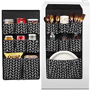 Mayniu Mini Fridge Organizer with 15 Pockets, Over The Fridge Storage Organizer Caddy for Pantry, Dorm, Office, Cutlery, Utensils, Bottles, Plates, Spice, 65" x 12.6" (Black)