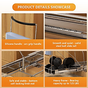 Pull Out Trash Can Under Cabinet with Garbage Bag Holder，Heavy Duty Under Sink Garbage Can Pull Out Kit-Up to 125 lb，Fit for 7–13 Gallon Cans ，Chrome (Trash Can Not Included)