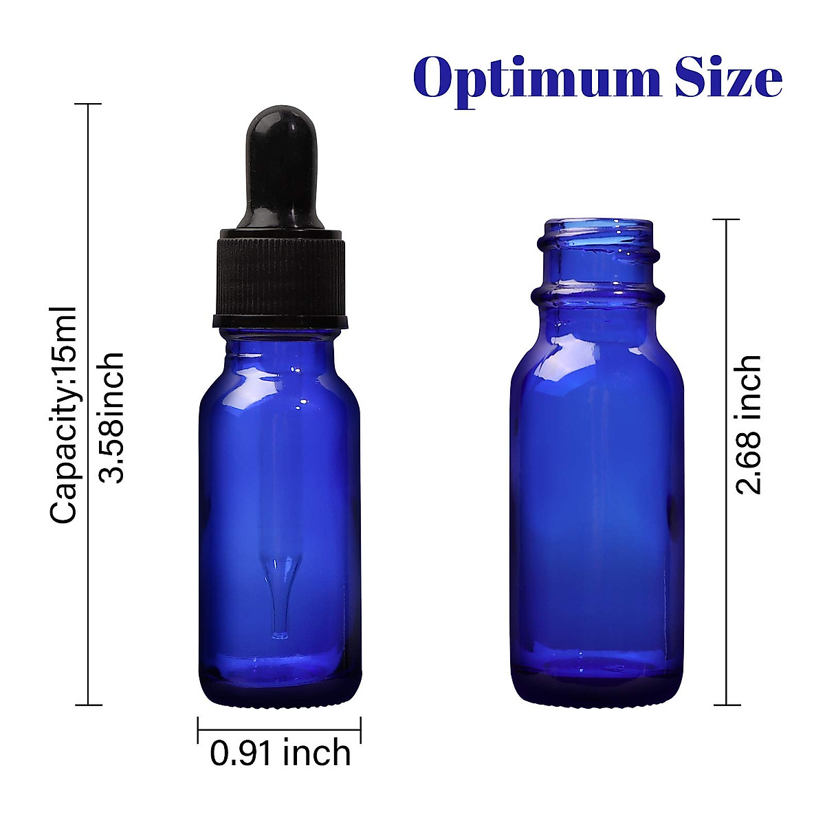 HWASHIN 24 Pack 1/2 oz Cobalt Blue Glass Bottles with Glass Eye Droppers for Essential Oils, Perfumes & Lab Chemicals (Brush, Funnels, 2 Extra Droppers, 36 Pcs Labels & Measuring Cup Included)